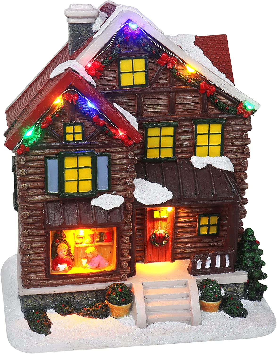 Festive Log Cabin with Lights for Christmas Village – Top Treasures